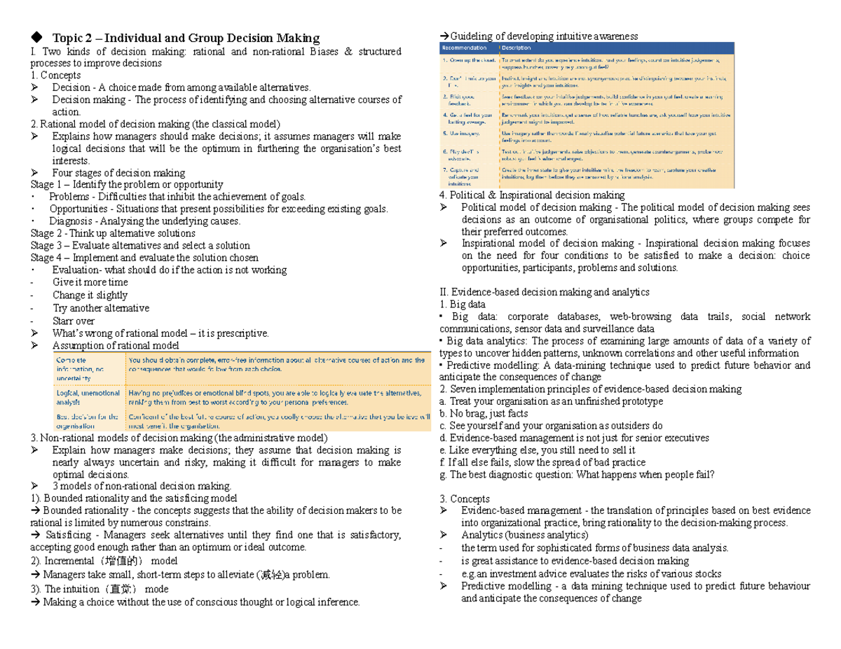 Topic 2 MGMT1001 - Topic 2 – Individual and Group Decision Making I ...