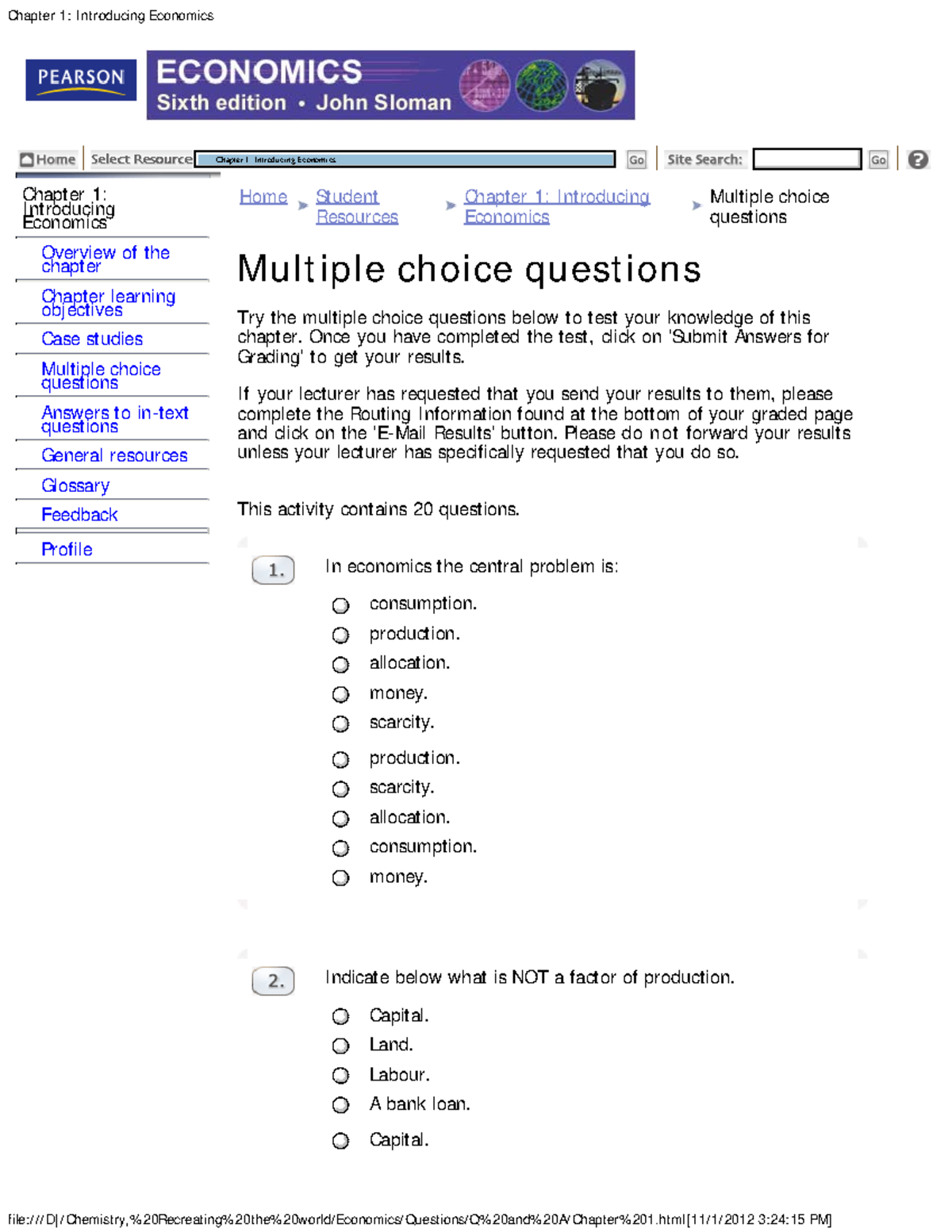 Questions and answer in Economics for your studies - Chapter 1 ...