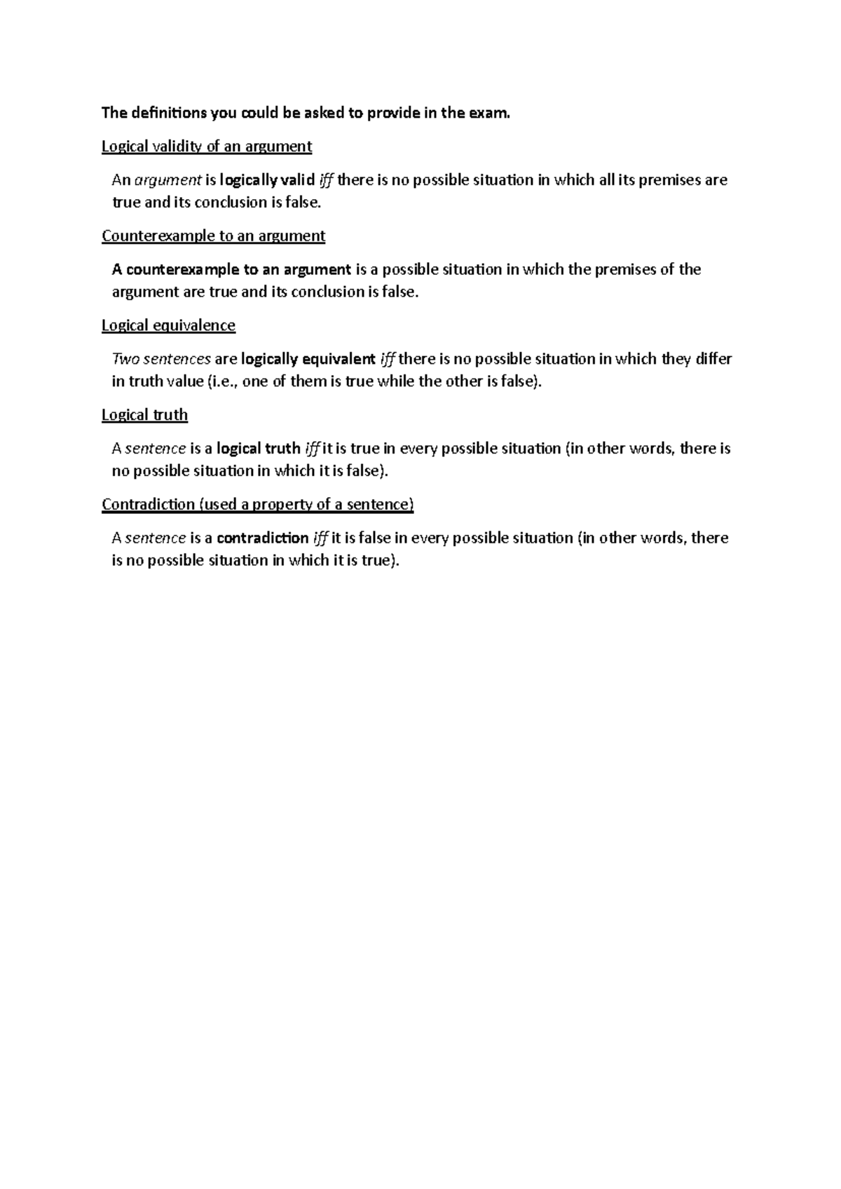 Logic basic definitions - The definitions you could be asked to provide ...