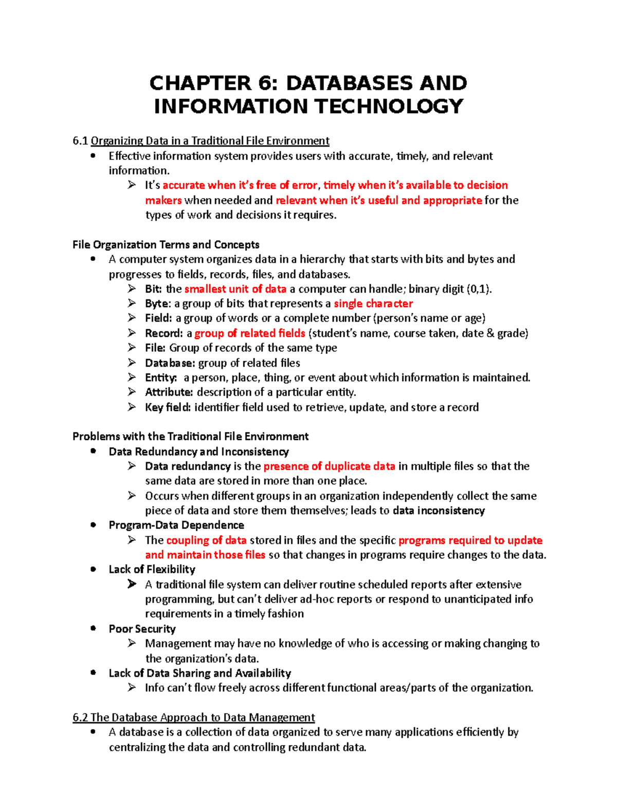 ITM 100 Chapter 6 - dfsad - CHAPTER 6: DATABASES AND INFORMATION ...