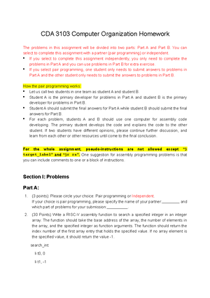 CDA 3103 Module 4 (RISC-V) Assignment I Spring 23 - CDA 3103 Computer Organization Homework The ...