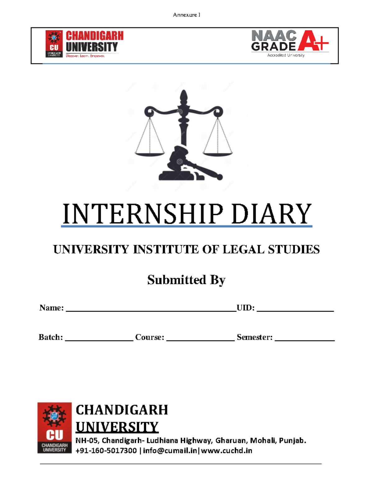 Annexure I Internship Diary - ####### Annexure I INTERNSHIP DIARY ...