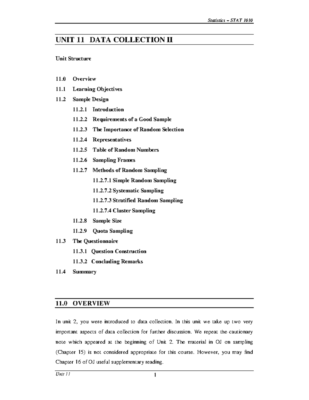 Additional Note on Sampling - Unit 11 UNIT 11 DATA COLLECTION II Unit ...