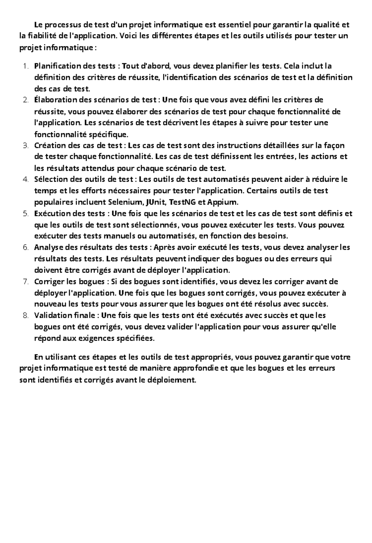 Tester un projet informatique - Le processus de test d'un projet ...