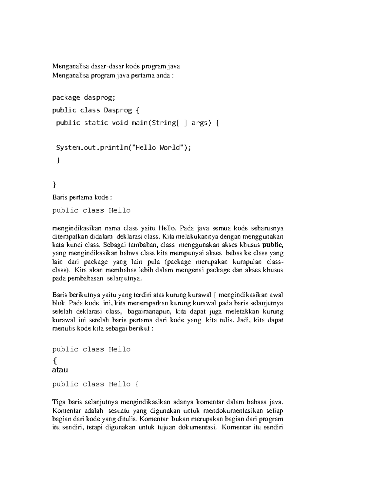 Pengenalan Java - Menganalisa dasar-dasar kode program java Menganalisa ...