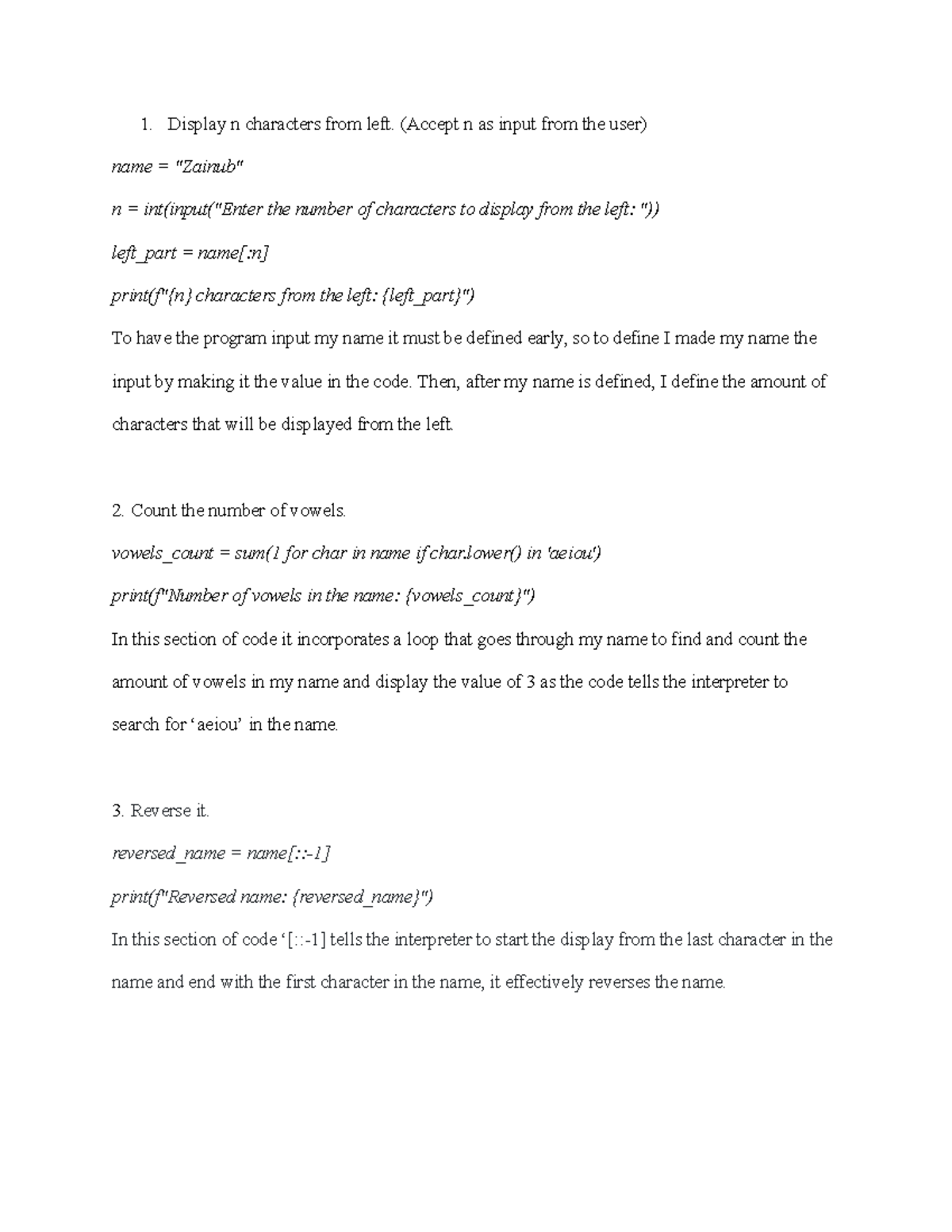 Programming Assignment Unit 5 - Display n characters from left. (Accept n as input from the user ...