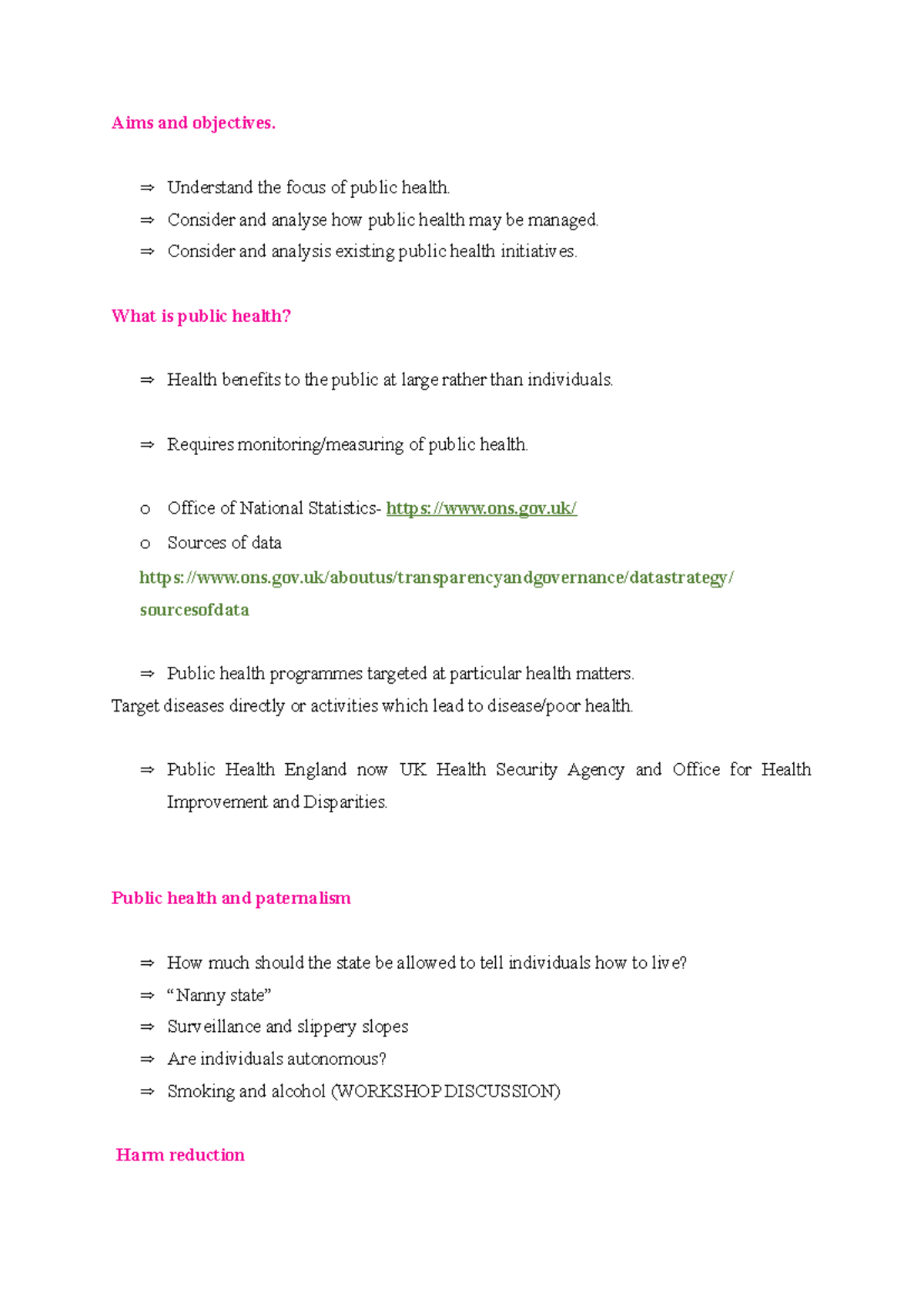 Lecture 3 public health - Aims and objectives. Understand the focus of ...