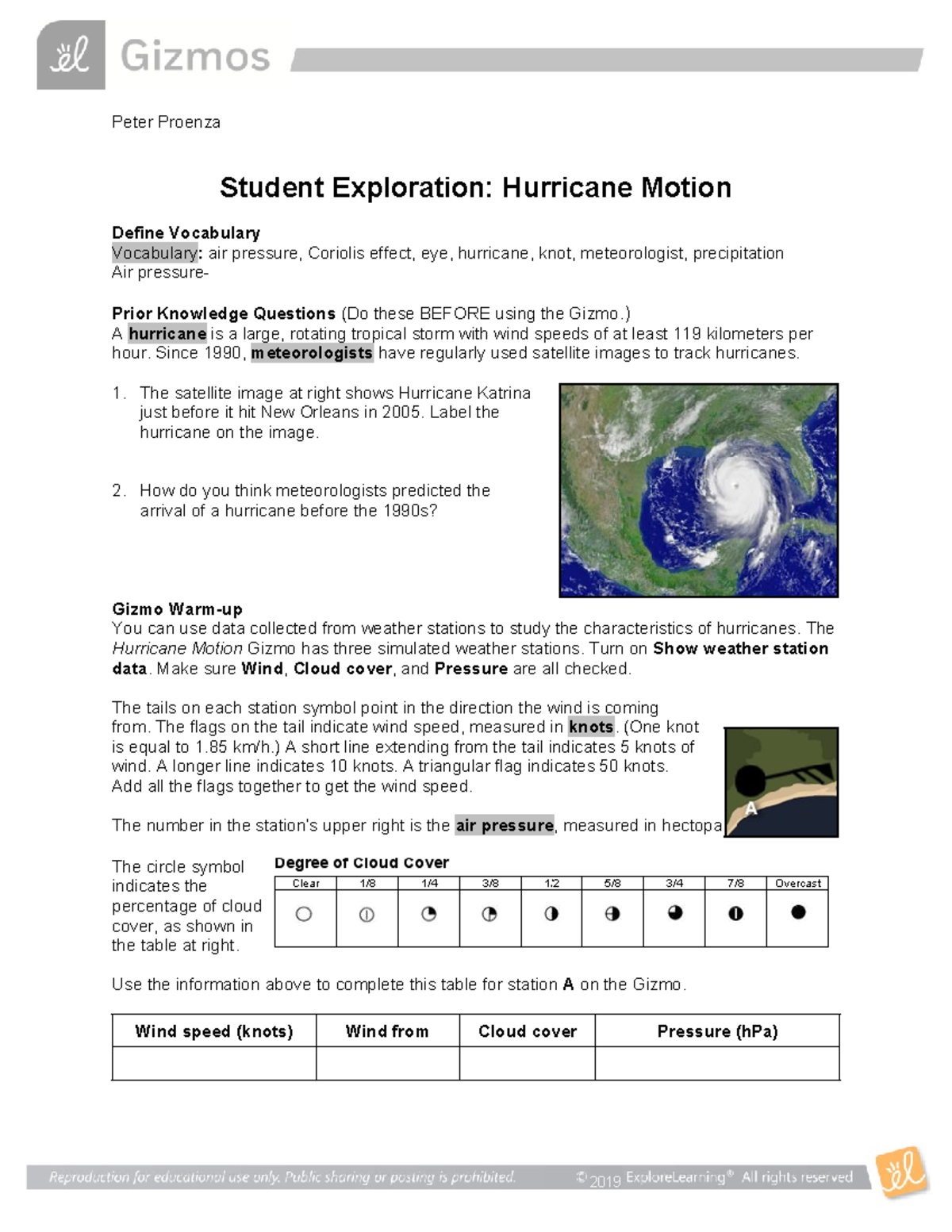 Hurricane Motion Metric SE - Peter Proenza Student Exploration ...