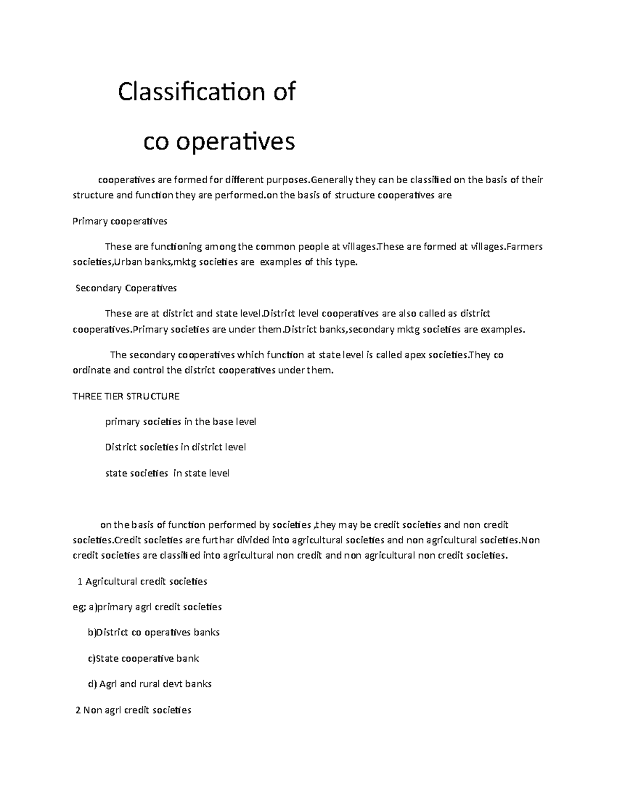 Classification - It's lecture notes - Classification of co operatives ...
