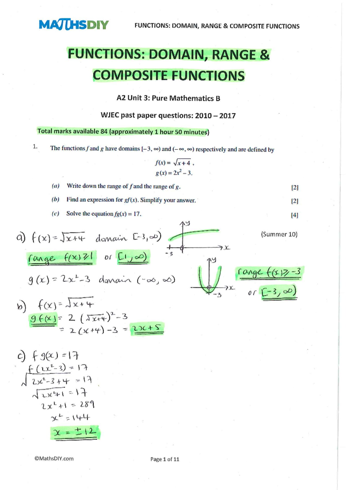 Functions Domain Range Composite Solutions - MAM151 - Studocu