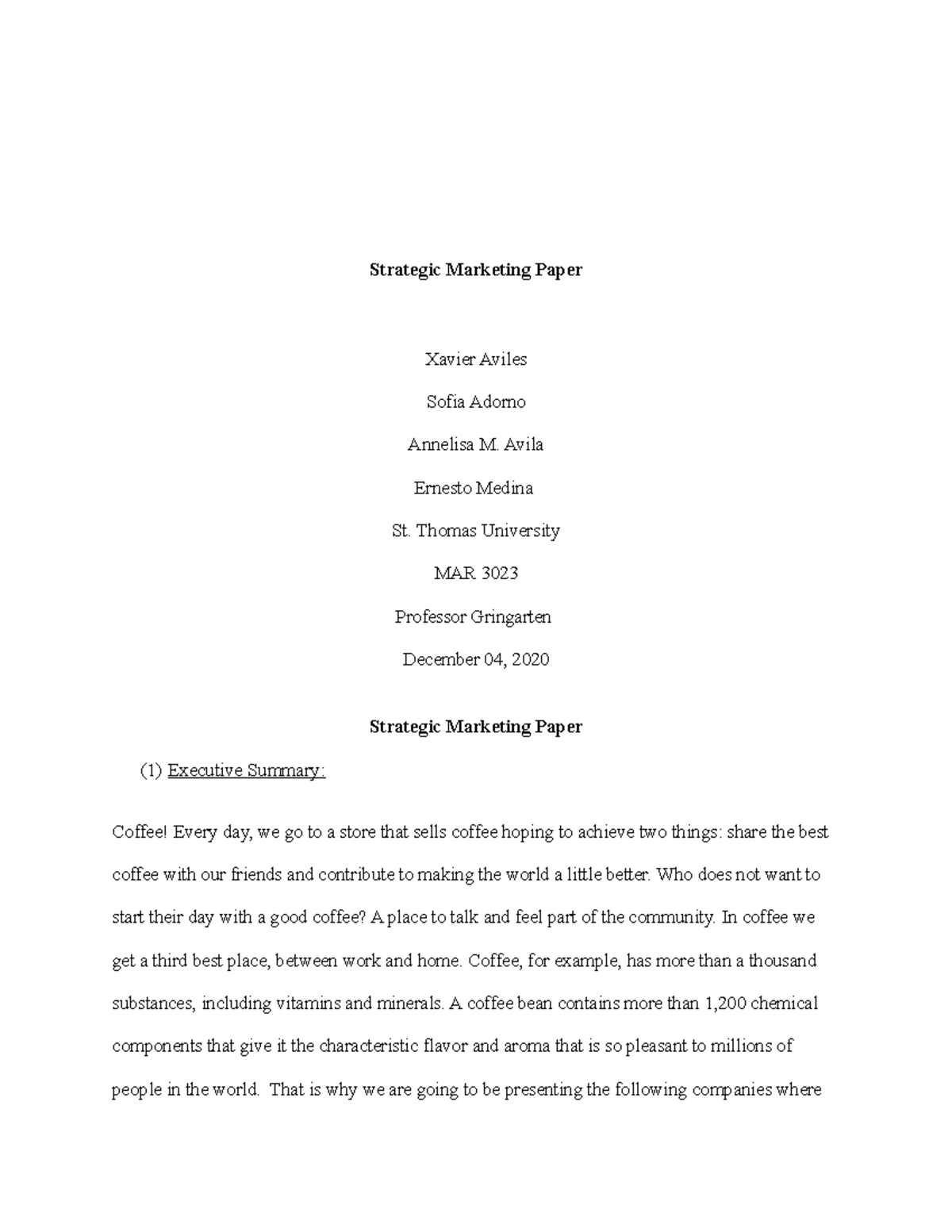 Strategic Marketing Paper - Strategic Marketing Paper Xavier Aviles ...