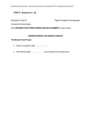Listening sample task matching example 1 - PART 3 Questions 21 - 25 ...
