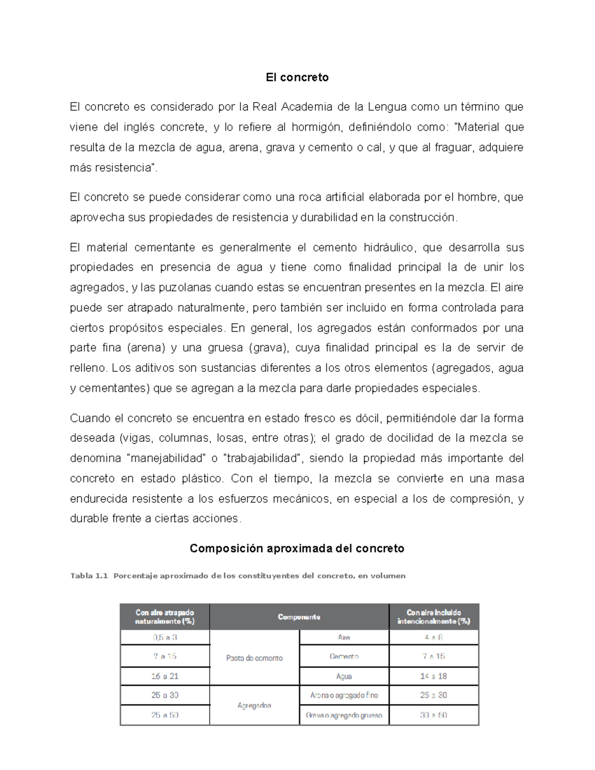 Concreto - El concreto El concreto es considerado por la Real Academia ...