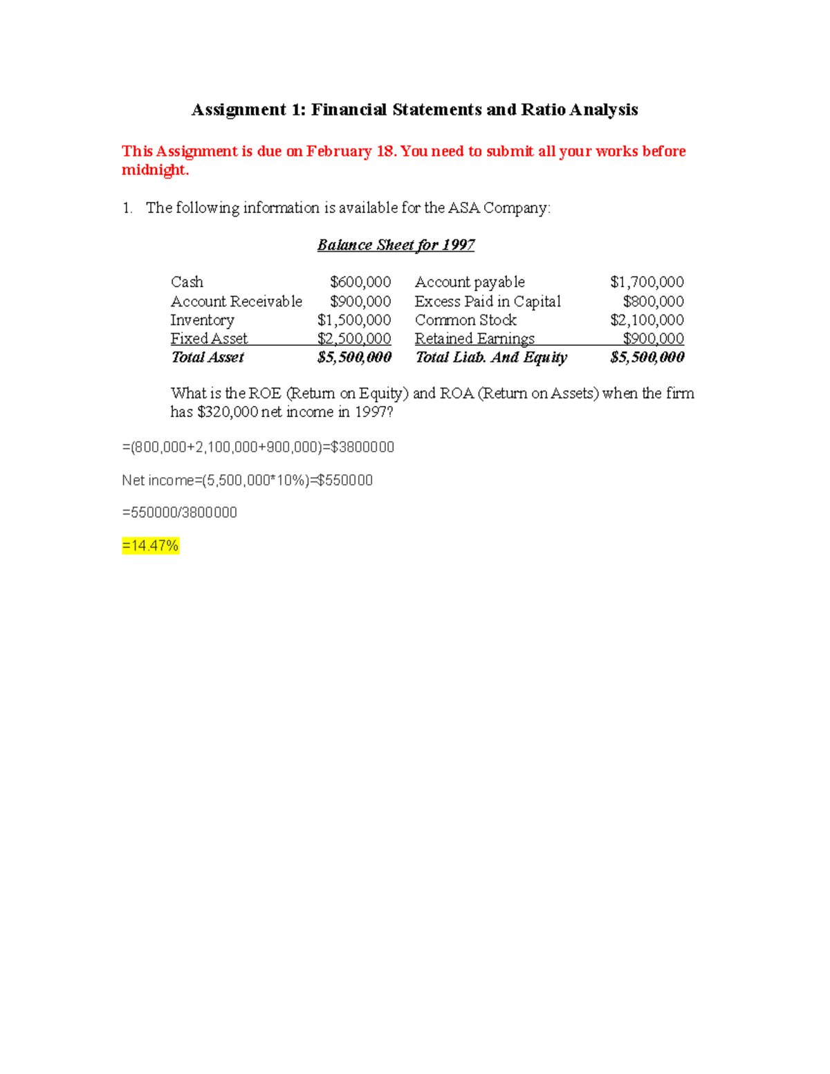 FIN260- Assignment 1 - Assignment 1: Financial Statements and Ratio ...
