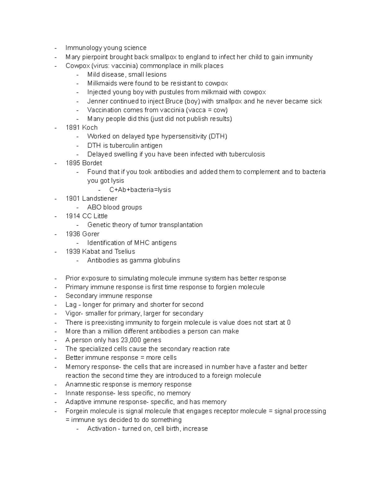 Immunology Lecture Notes Up To Exam 1 Immunology Young Science Mary