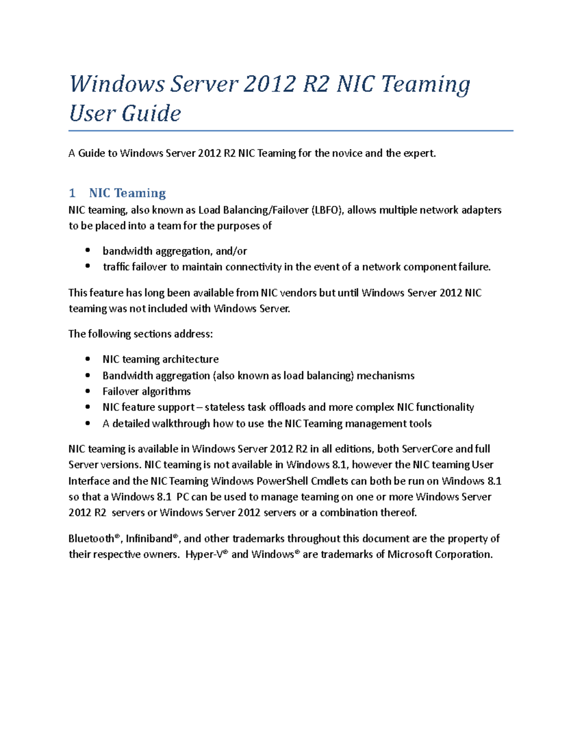 Windows Server 2012 R2 NIC Teaming User Guide - 1 NIC Teaming NIC teaming, also known as Load ...