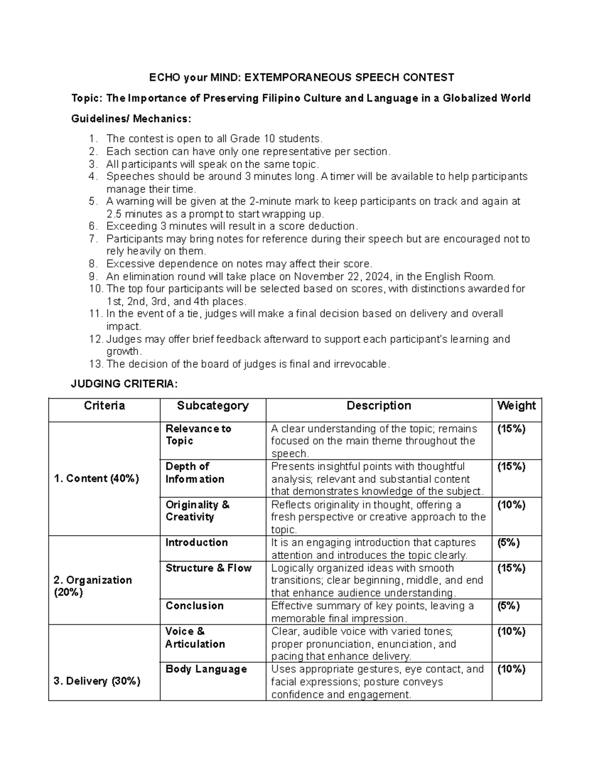 Grade 10 Contest Mechanics - ECHO your MIND: EXTEMPORANEOUS SPEECH ...