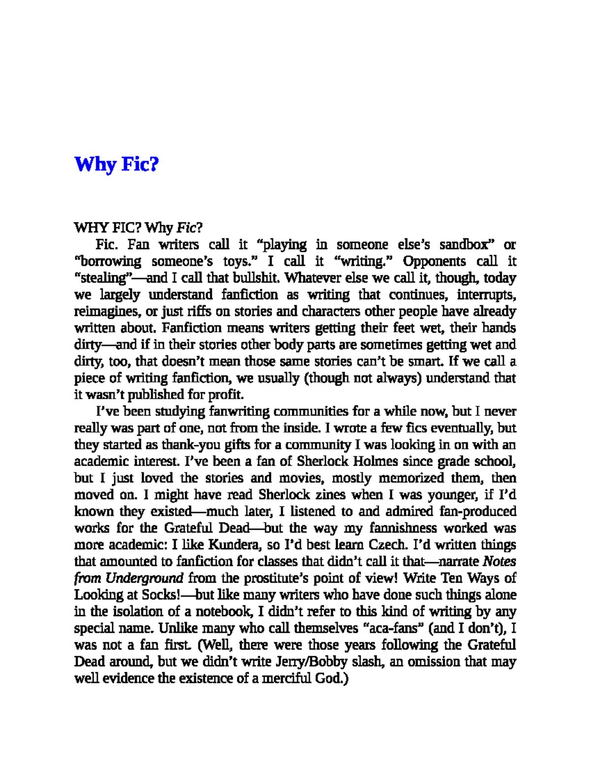 Why Fic (Anne Jamison) - Supplemental Reading. - ENGL 219 - TAMU - Studocu