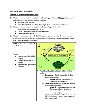 Biology 1152 Lecture Exam 2 Study Guide - Biology 1152 Lecture Exam 2 ...