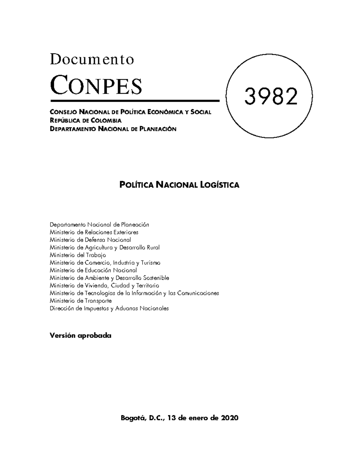Conpes 3982 - Pdf para consulta - Docum ento CONPES CONSEJO NACIONAL DE POLÍTICA ECONÓMICA Y ...