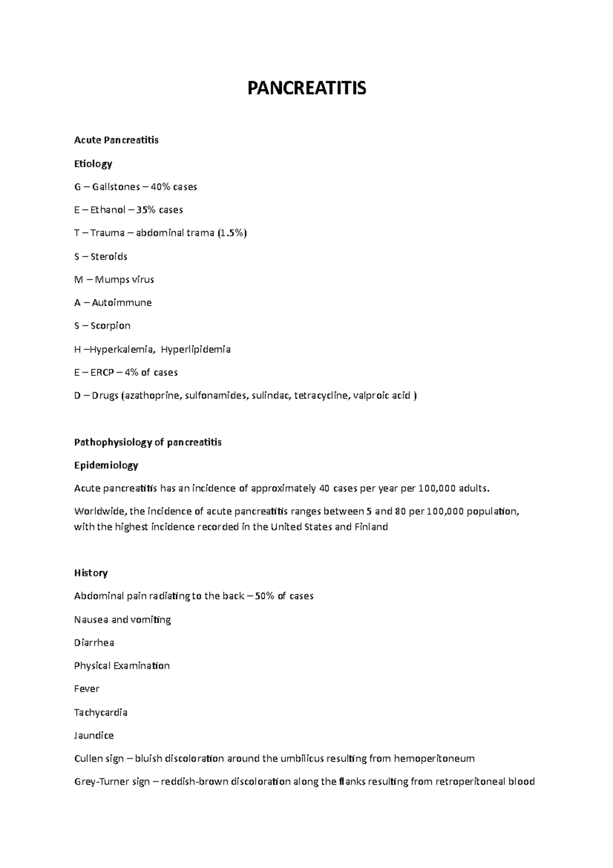 Pancreatitis - Lecture notes 11 - PANCREATITIS Acute Pancreatitis ...