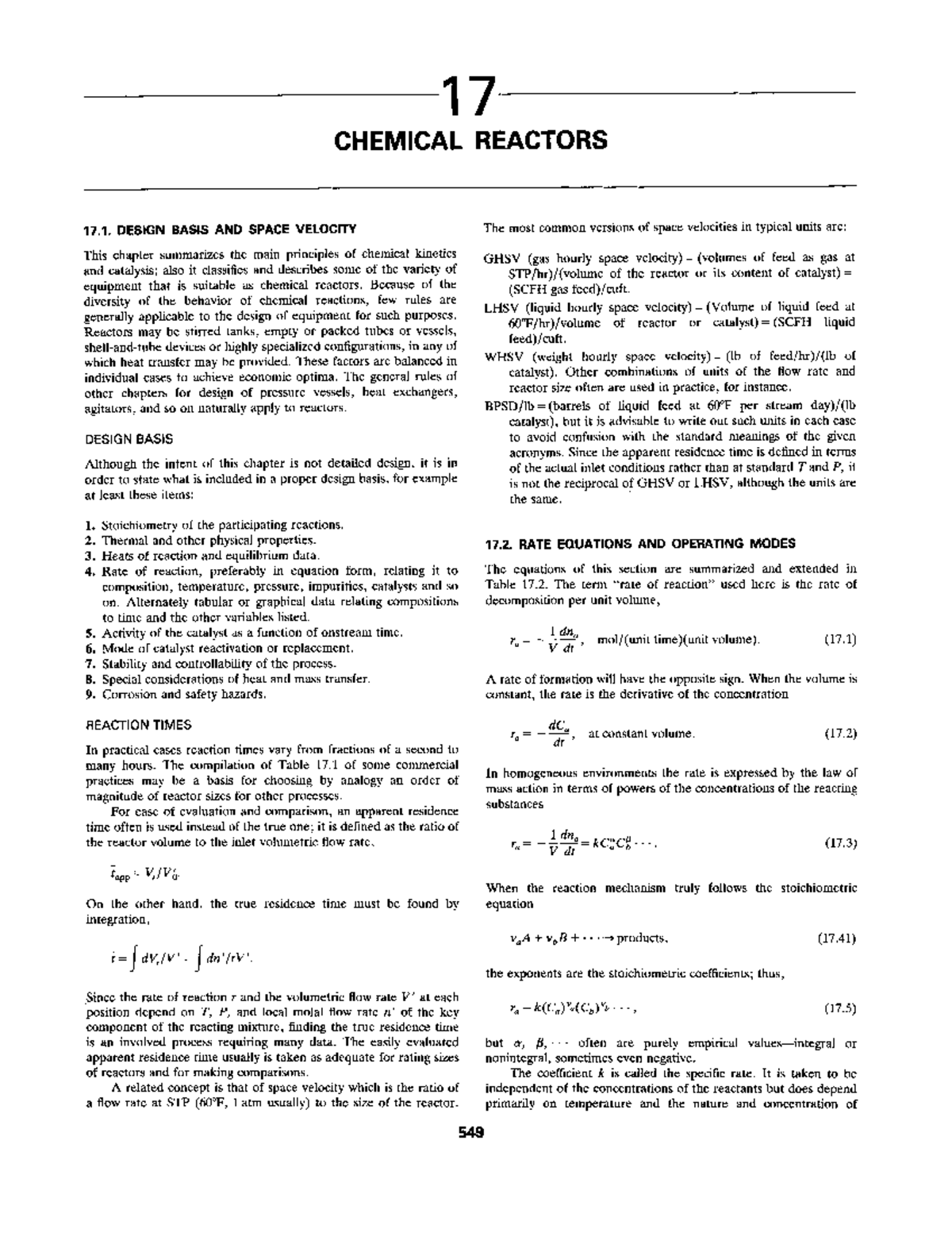 Chemical Reactions 93851 17a - 17 CHEMICAL REACTORS 17. DESIGN BASIS ...