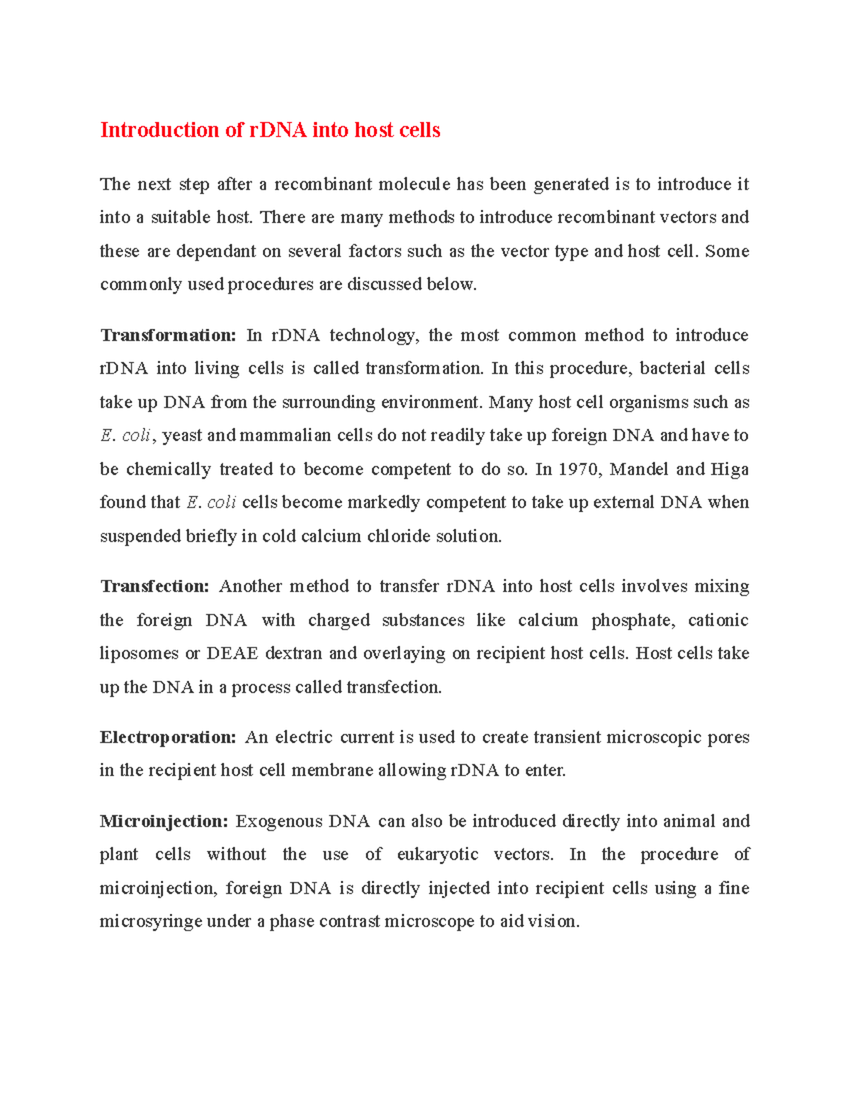 RDNA Technology Introduction - Introduction of rDNA into host cells The ...