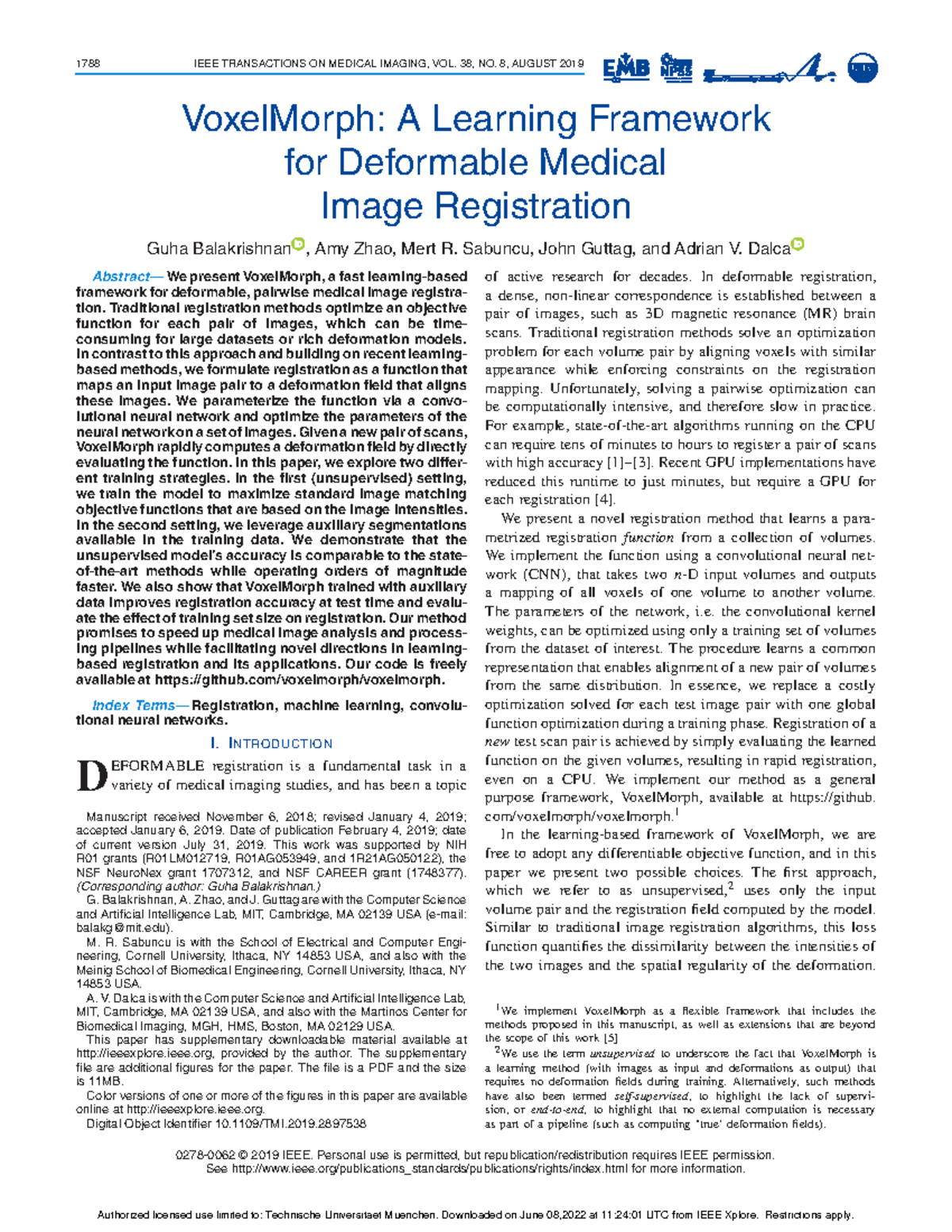Voxel Morph A Learning Framework for Deformable Medical Image ...