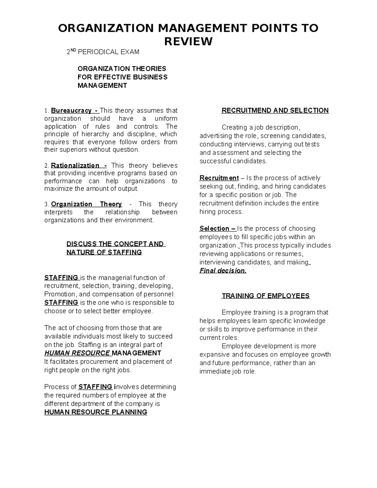 Pointers to review OM 2nd Periodic - ORGANIZATION MANAGEMENT POINTS TO REVIEW 2 ND PERIODICAL ...