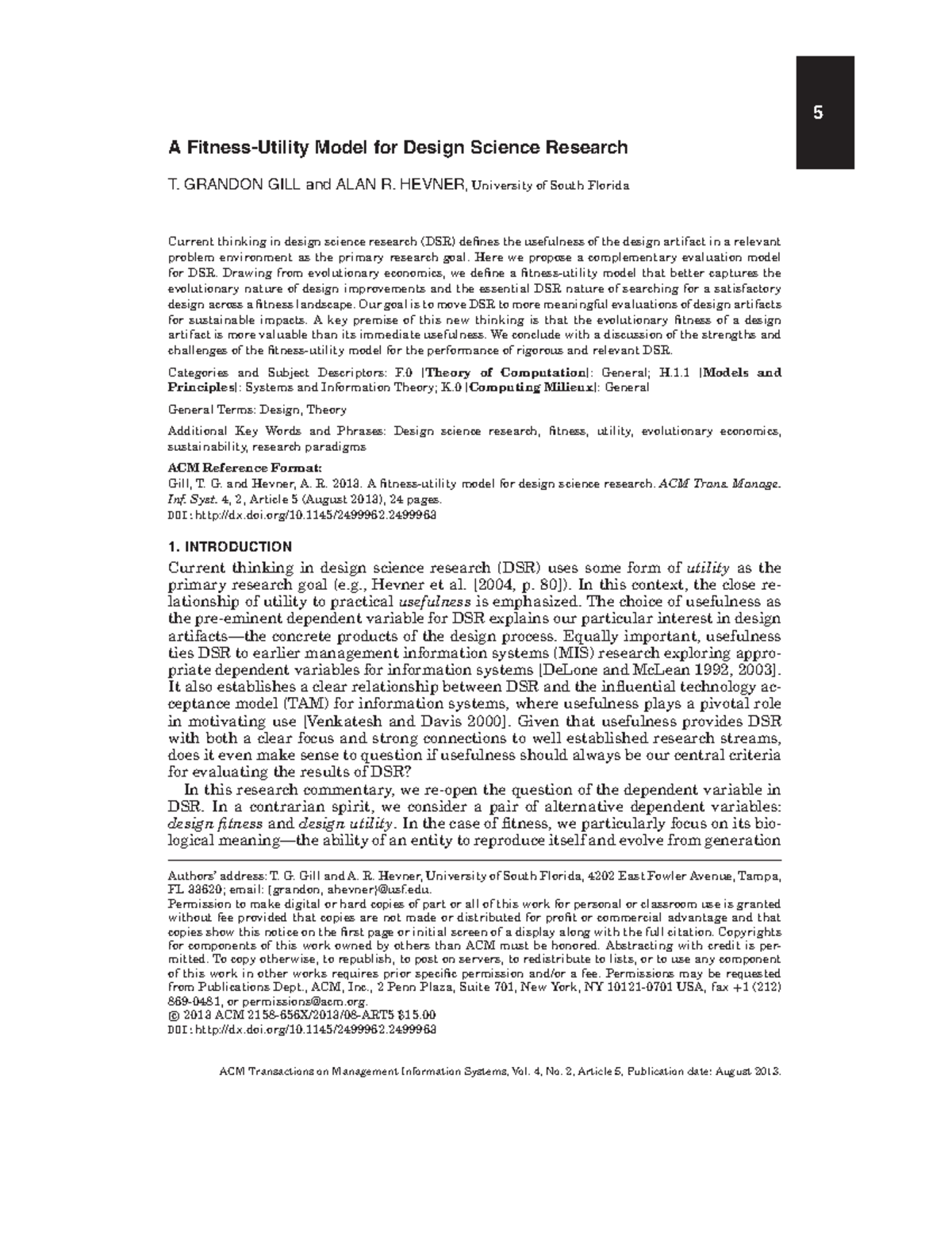 A Fitness-Utility Model for Design Science Research - GRANDON GILL and ...