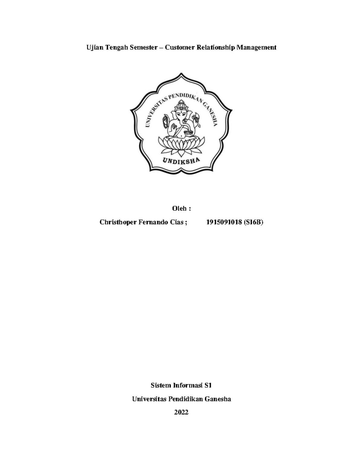 1915091018 Christhoper Fernando Cias UTS Customer Relationship Management - Ujian Tengah ...