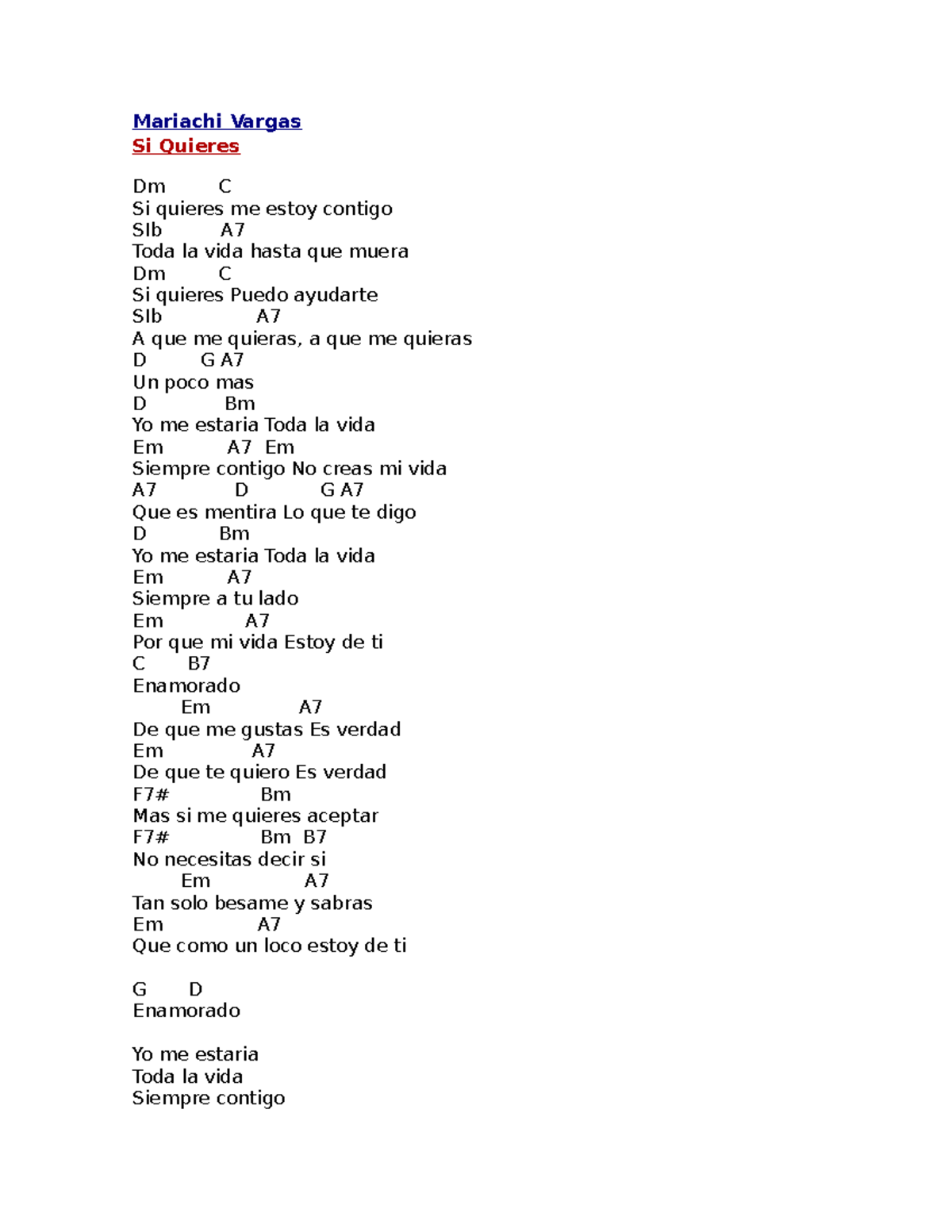 95095219 Acordes y Letras Mariachi - Mariachi Vargas Si Quieres Dm C Si ...