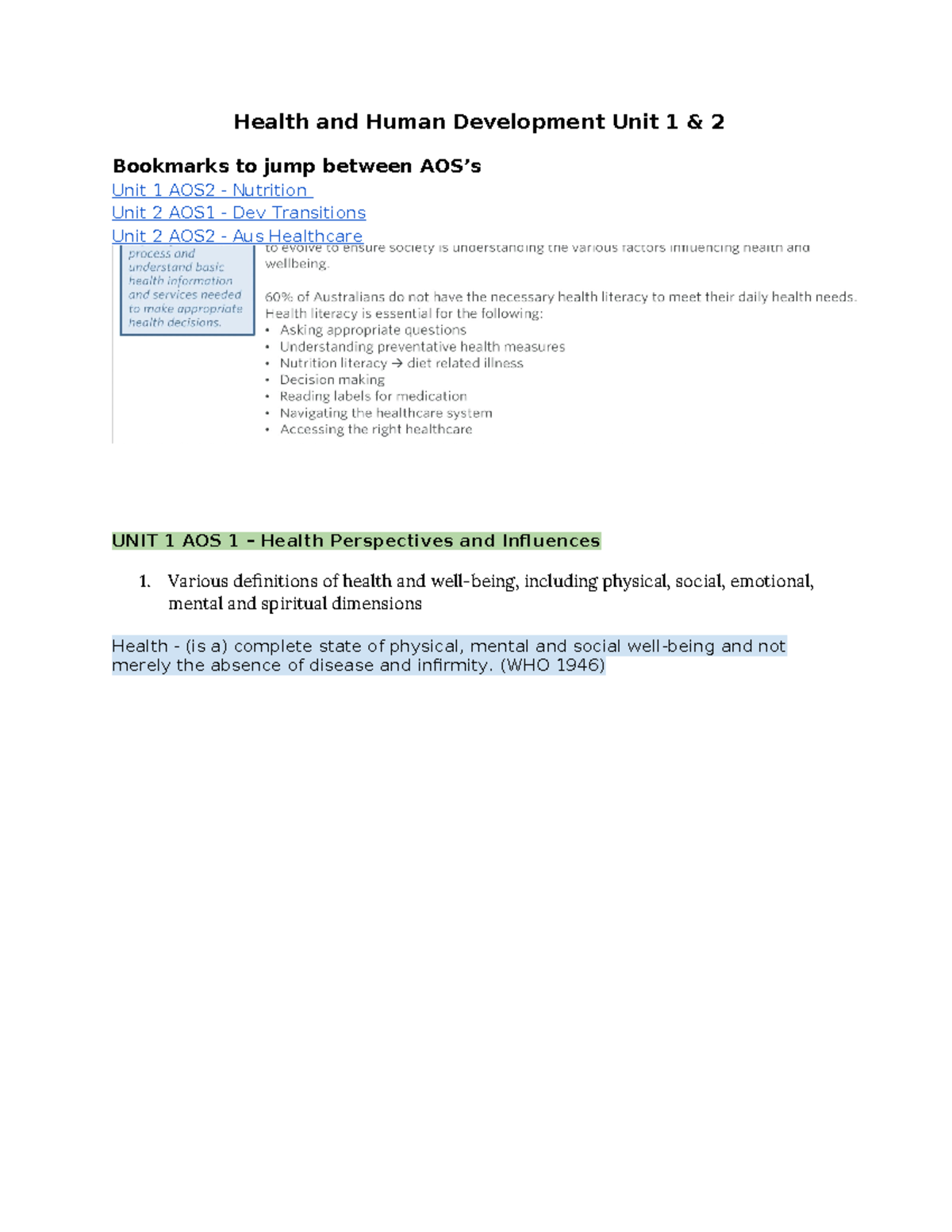 HHD Notes Unit 1 - Health and Human Development Unit 1 & 2 Bookmarks to ...