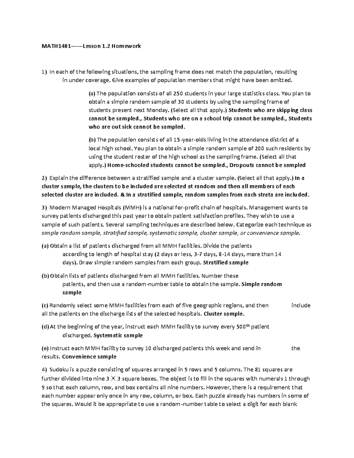 MATH 1401 Lesson 1.2 Homework - MATH1401-Lesson 1 Homework In each of ...