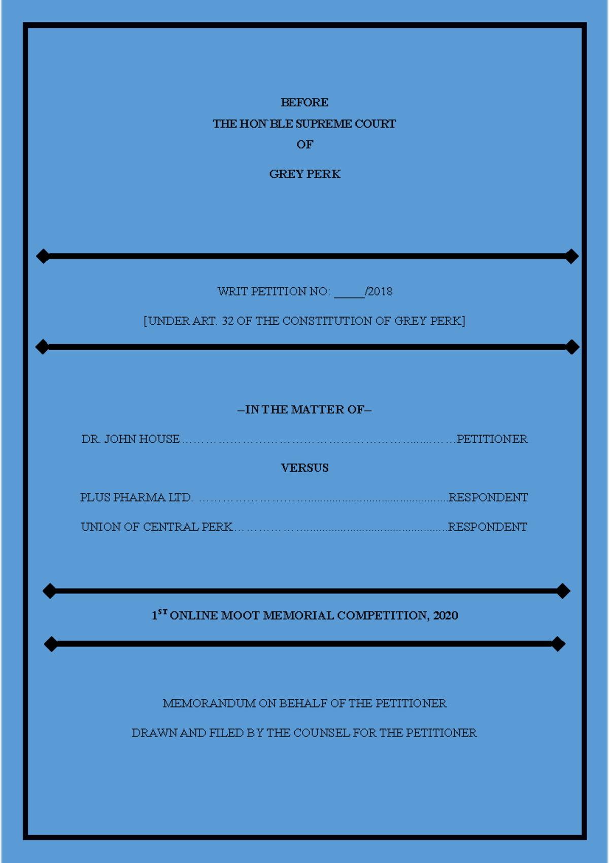 Sample of National Moot Memorial( Petitioner) - BEFORE THE HON`BLE ...