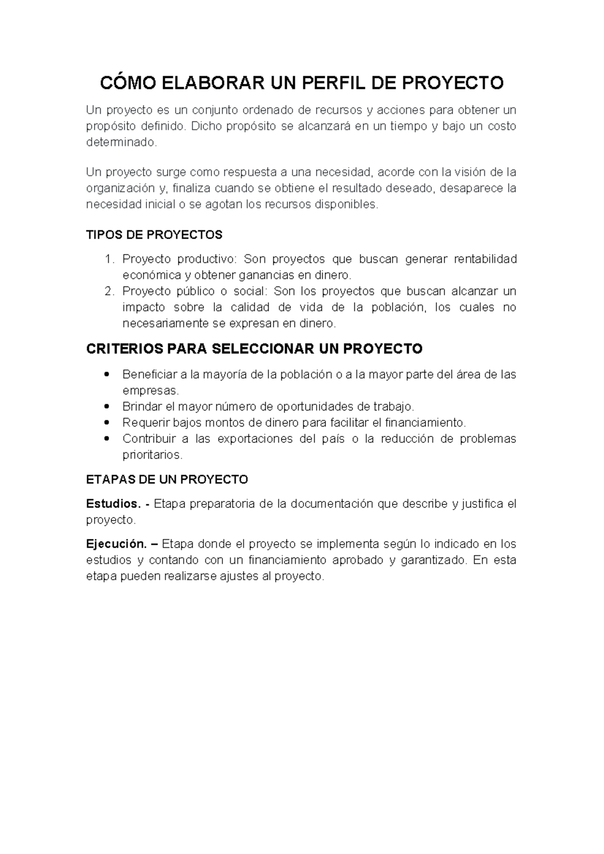 Perfil DE Proyecto - CÓMO ELABORAR UN PERFIL DE PROYECTO Un proyecto es un conjunto ordenado de ...
