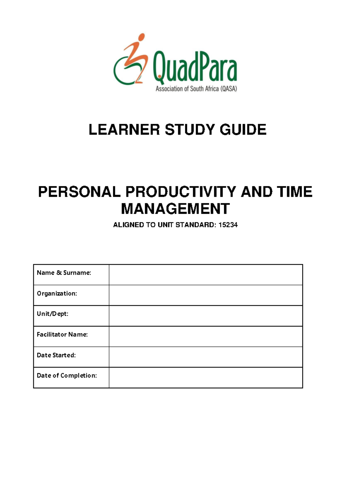Time Management Learner Guide - LEARNER STUDY GUIDE PERSONAL ...