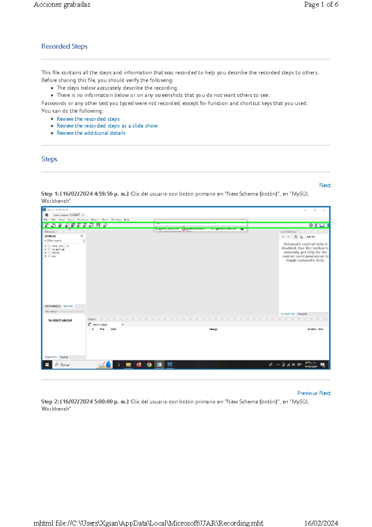 Musql ejemplo work - Recorded Steps This file contains all the steps ...
