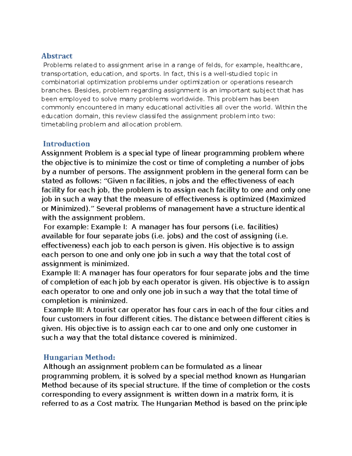 Abstract - assignment - Abstract Problems related to assignment arise ...