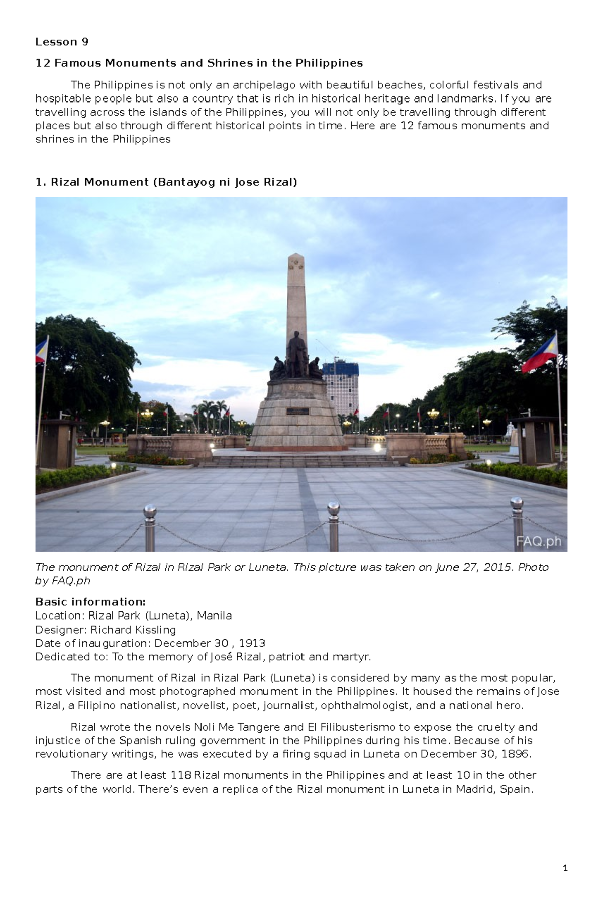 Lesson-9a - module for discussion - Lesson 9 12 Famous Monuments and ...