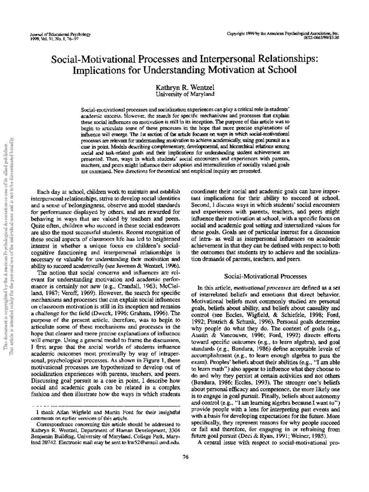 Social-Motivational Processes and Interpersonal Relationships - Journal ...