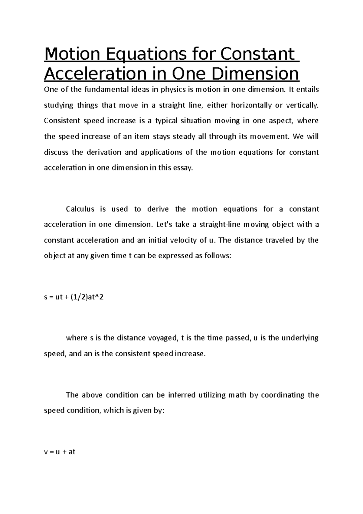 Motion Equations for Constant Acceleration in One Dimension - It entails studying things that ...