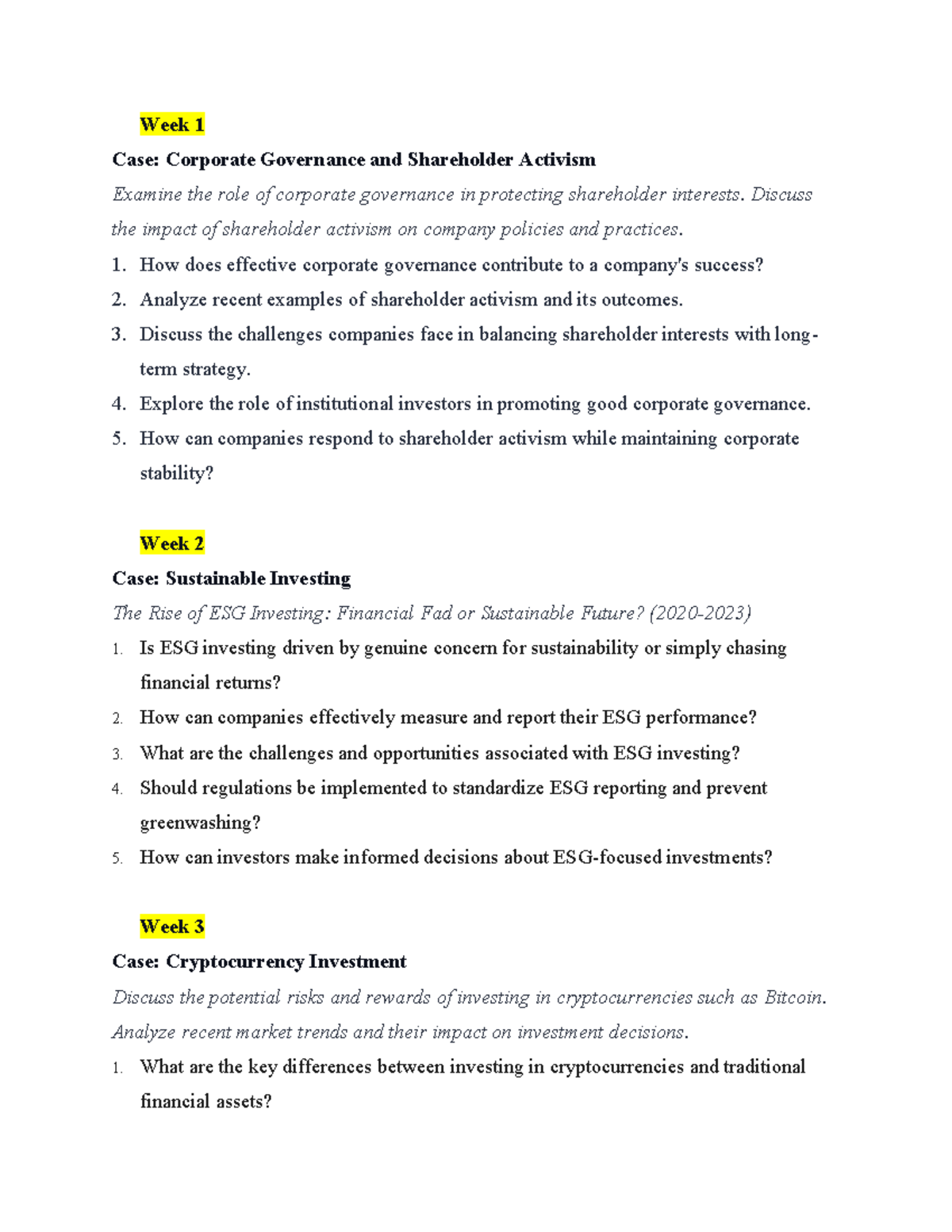 Case Study for Tutorials - Week 1 Case: Corporate Governance and ...
