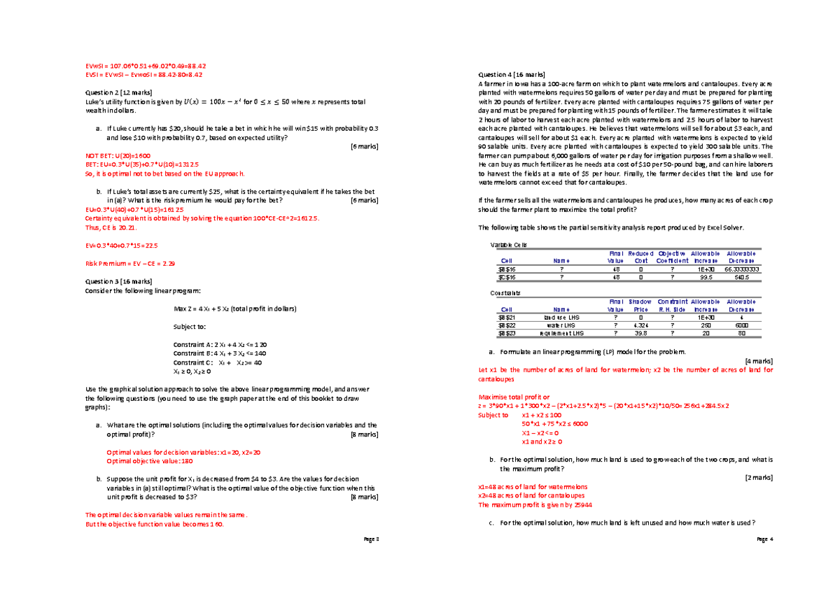 Examination Paper MGMT2000 5 2019 - solutions - Page 3 EVwSI = 1070+690 ...