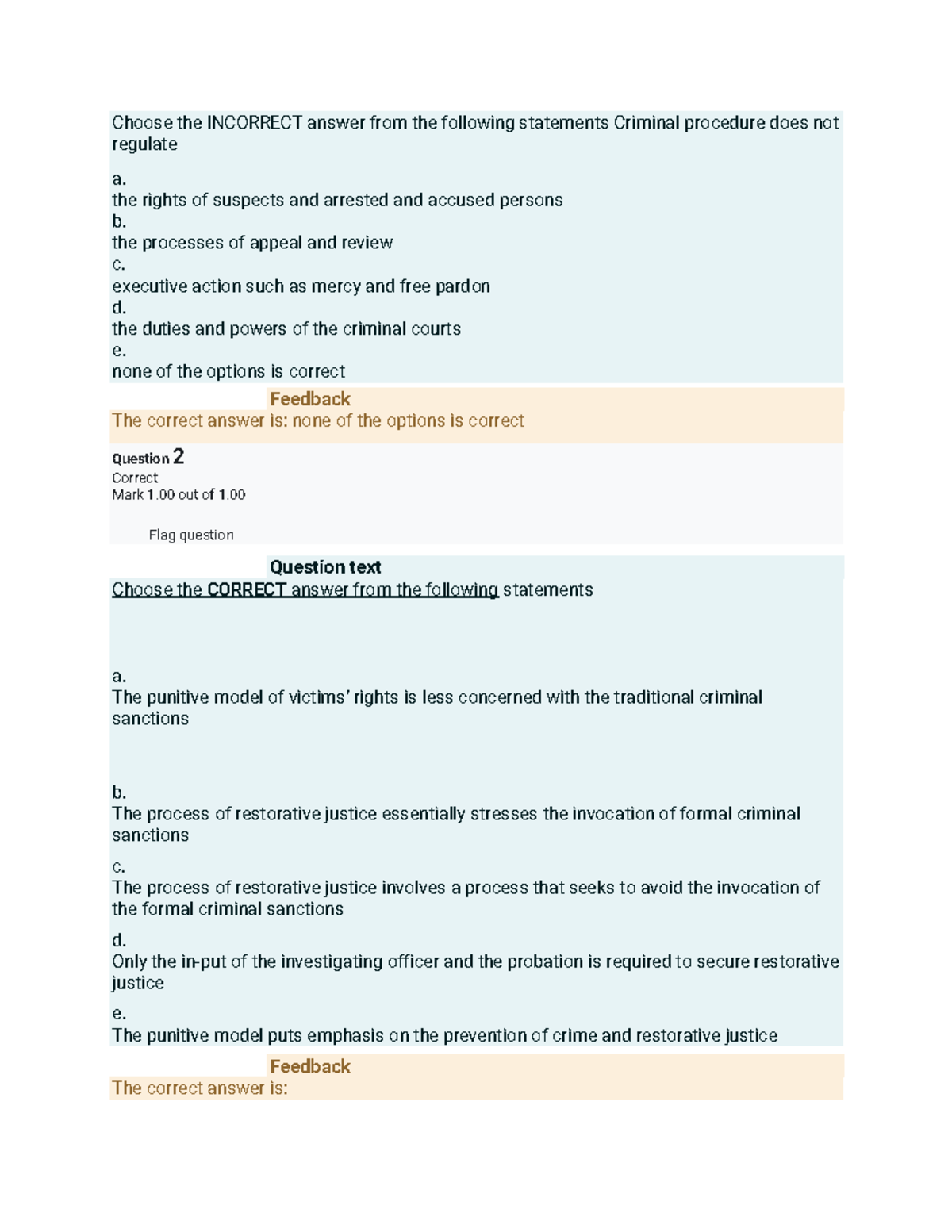 CPR Assignment 02 Semester 2 2023 - Choose the INCORRECT answer from ...