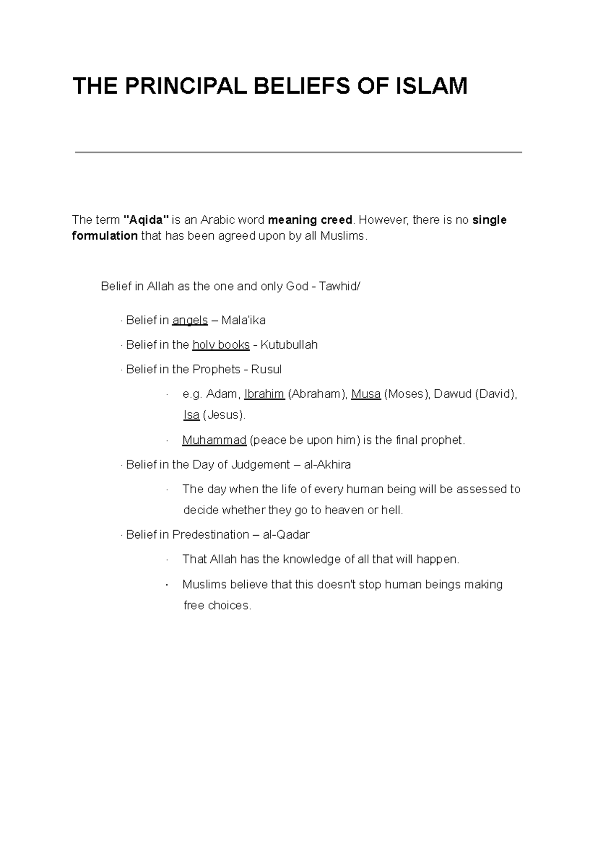 THE Principal Beliefs OF Islam - THE PRINCIPAL BELIEFS OF ISLAM The ...