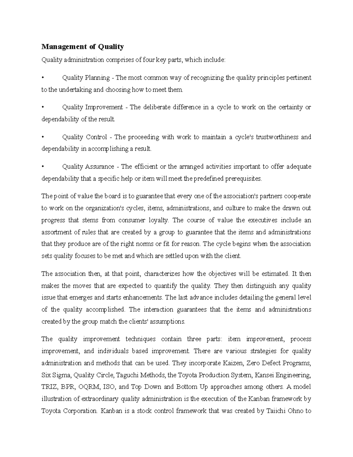 Management of Quality - Management of Quality Quality administration ...