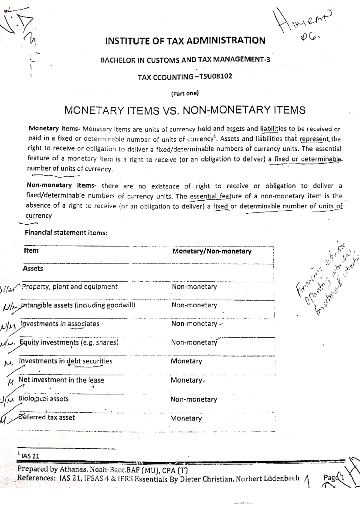 Monetary and Non-monetary items - introduction to finance - Studocu