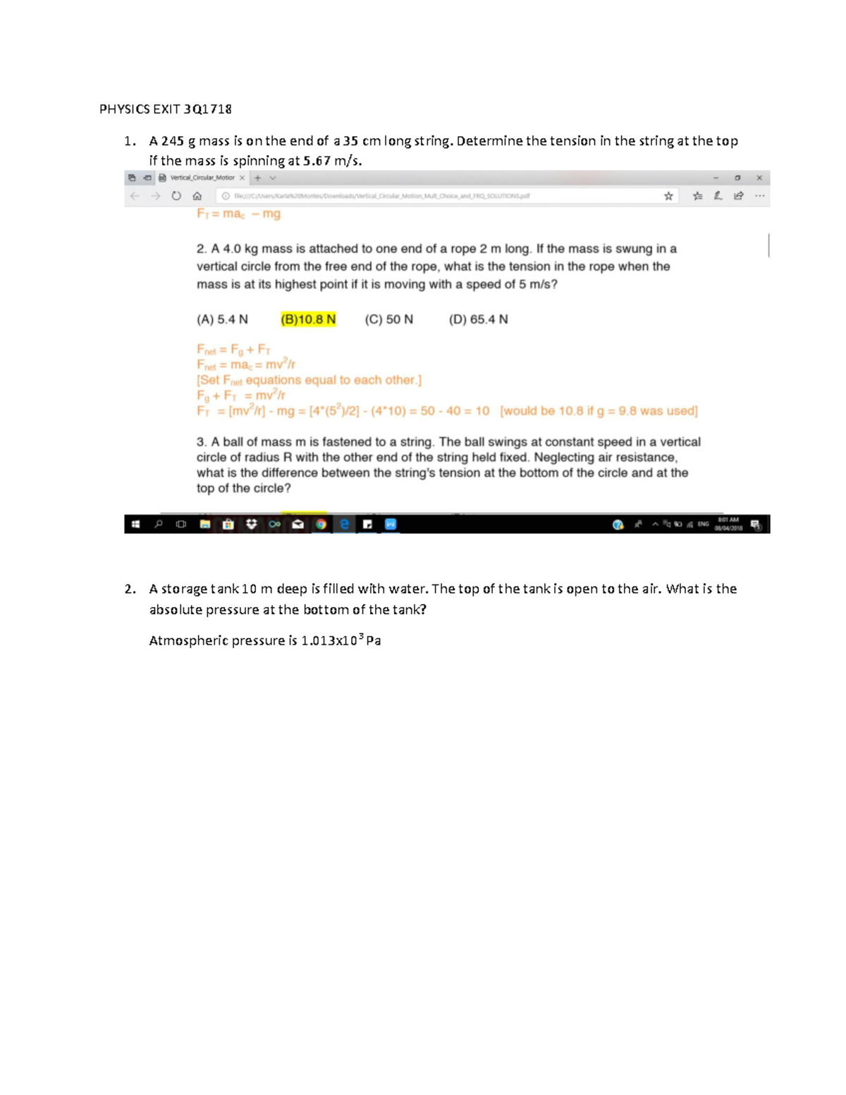 Scribd - Notes - PHYSICS EXIT 3Q A 245 g mass is on the end of a 35 cm ...