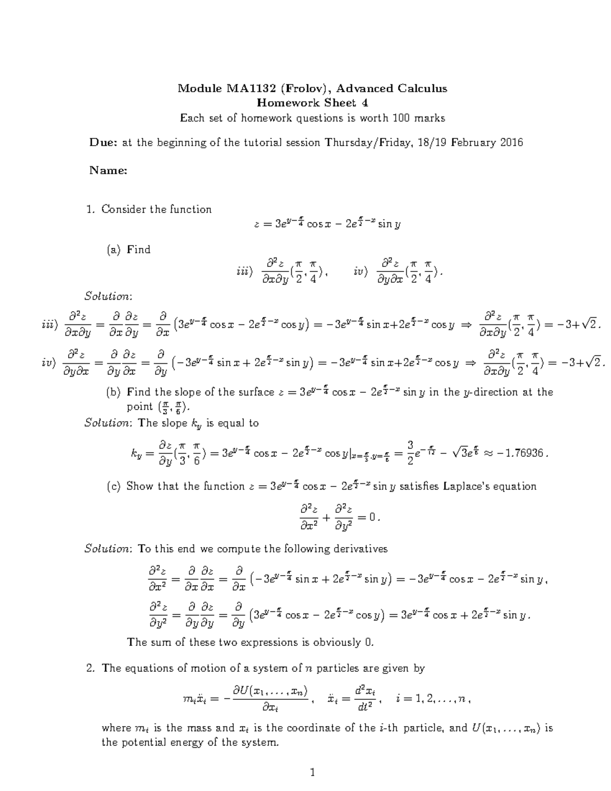 MA1132 2015-2016 Problem Set 4 - Solutions - Module MA1132 (Frolov ...